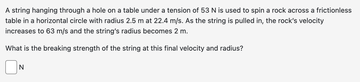 Solved A string hanging through a hole on a table under a | Chegg.com