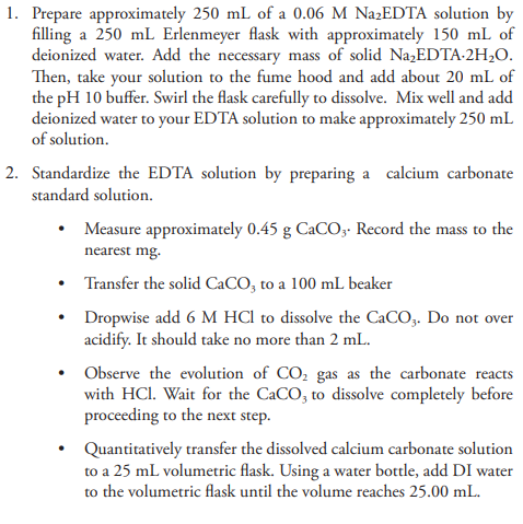 Solved 1. Prepare approximately 250 mL of a 0.06 M Na2EDTA | Chegg.com