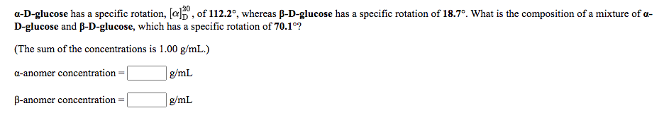 Solved a-D-glucose has a specific rotation, [a]]", of | Chegg.com
