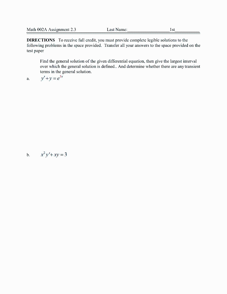 Solved DIRECTIONS To receive full credit, you must provide | Chegg.com