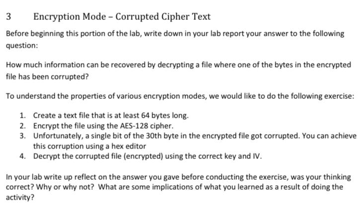 Solved 3 Encryption Mode Corrupted Cipher Text Before 