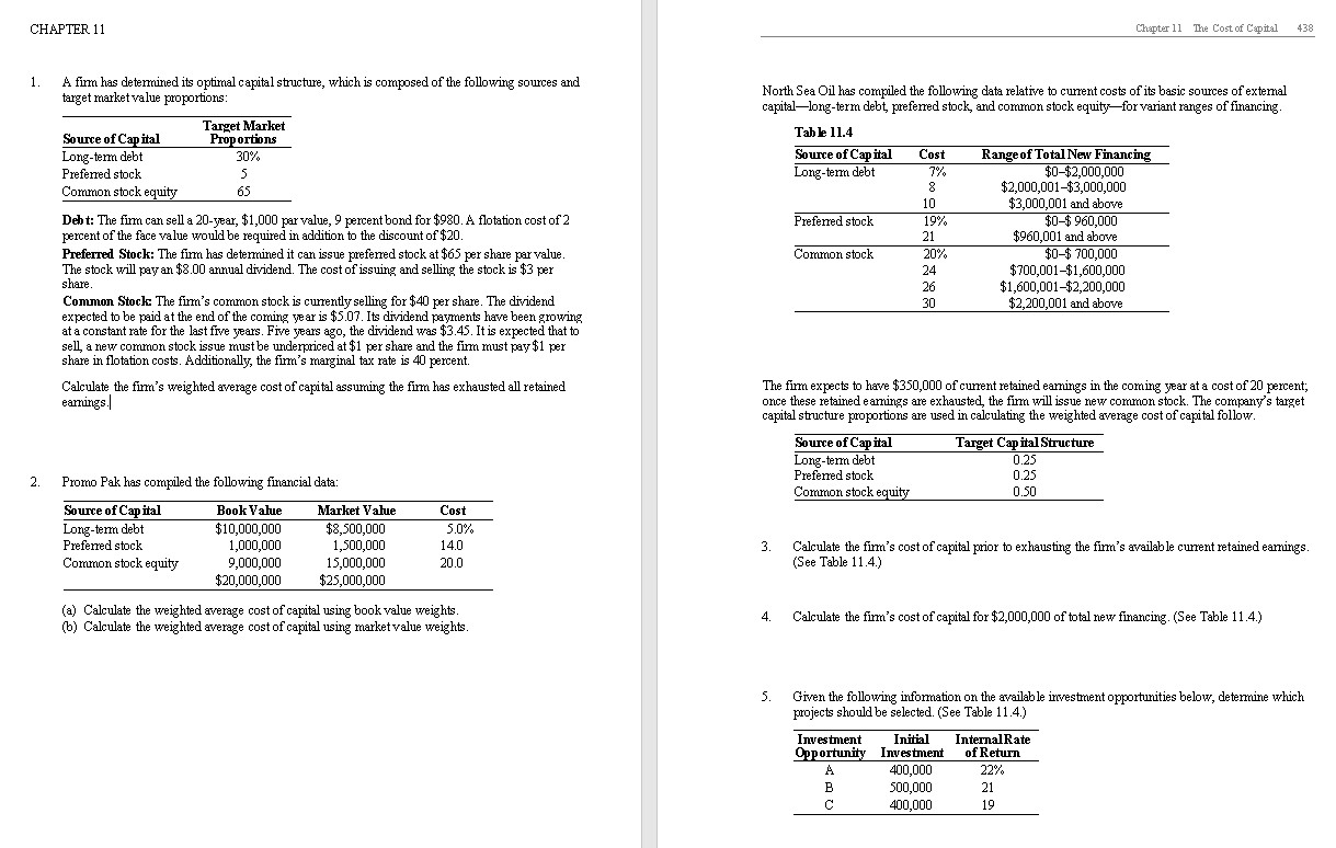 Solved CHAPTER 11 Chapter 11 The Cost of Capital 438 1. A | Chegg.com