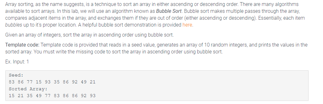 Solved Array sorting, as the name suggests, is a technique | Chegg.com