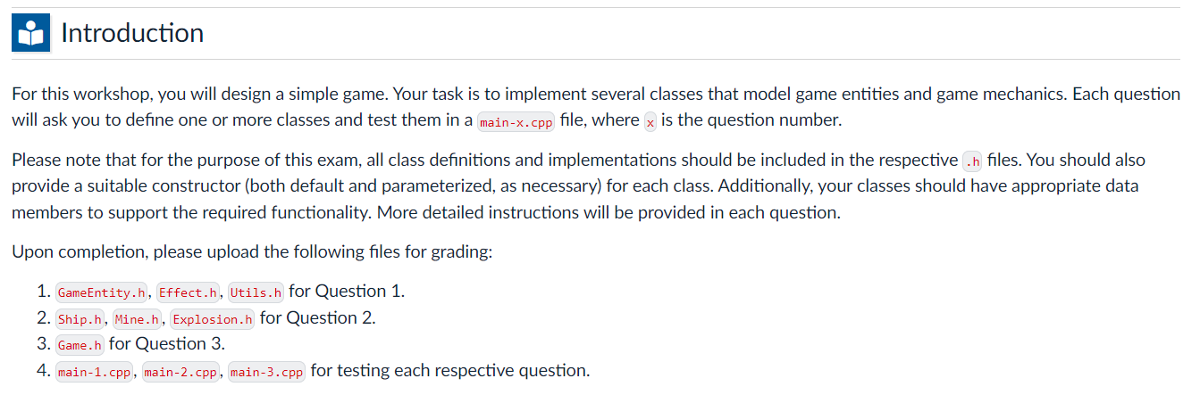 Solved For this workshop, you will design a simple game. | Chegg.com