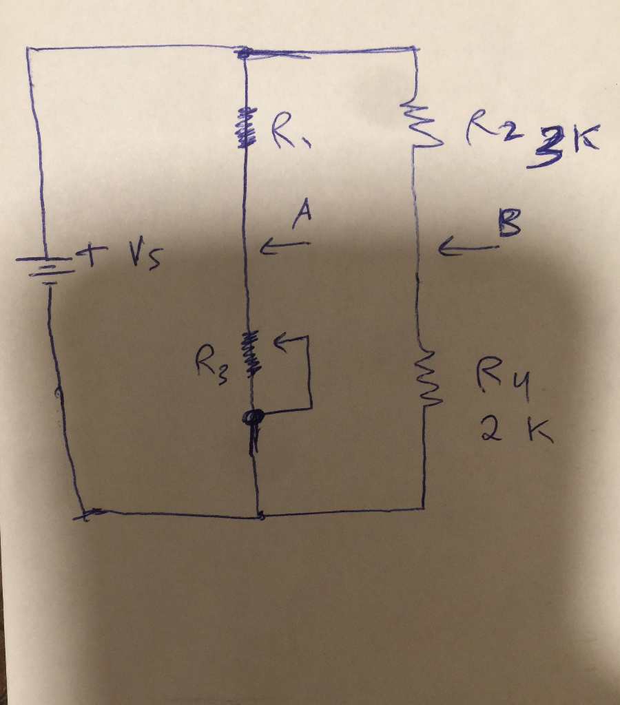 Solved . If Vs is 10 volts and if R1 is 2 kΩ what value of | Chegg.com