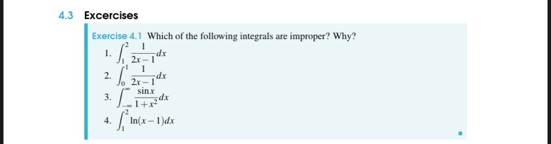 Solved Exercise 4.1 Which of the following integrals are | Chegg.com