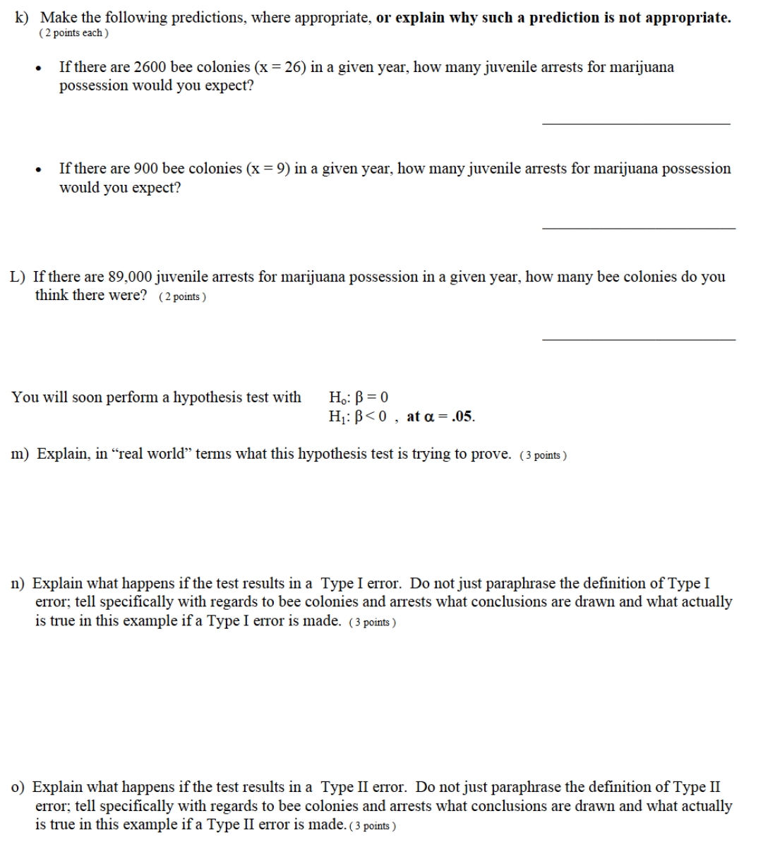 Solved k) ﻿Make the following predictions, where | Chegg.com