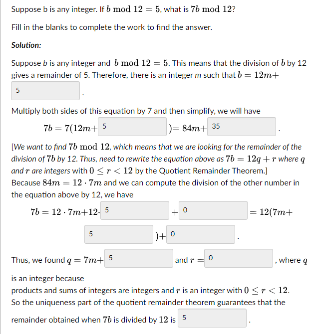Solved Suppose b is any integer. If bmod12=5, what is | Chegg.com