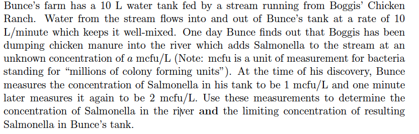Bunce's farm has a 10 L water tank fed by a stream | Chegg.com