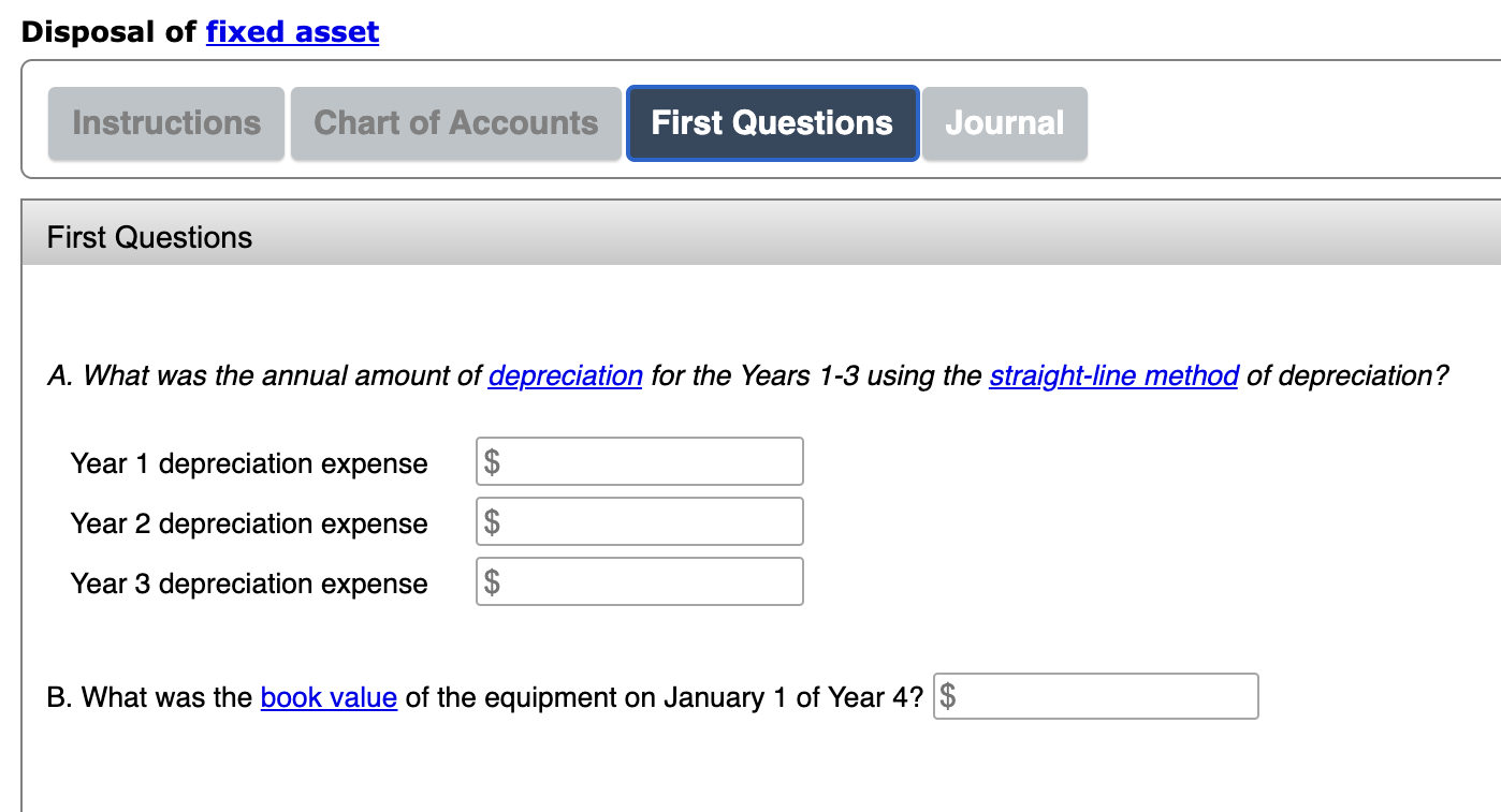 Solved Disposal of fixed asset Instructions Chart of | Chegg.com