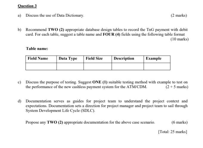 Solved Question 3 a) Discuss the use of Data Dictionary. (2 | Chegg.com
