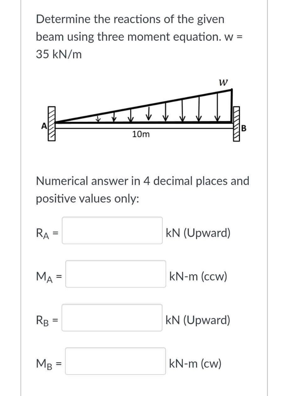 Solved Determine the reactions of the given beam using three | Chegg.com