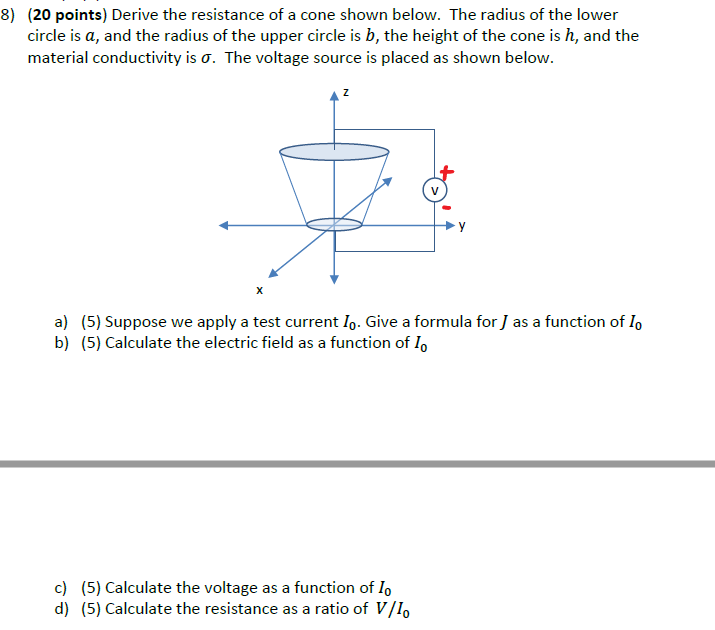 Solved 8) (20 points) Derive the resistance of a cone shown | Chegg.com
