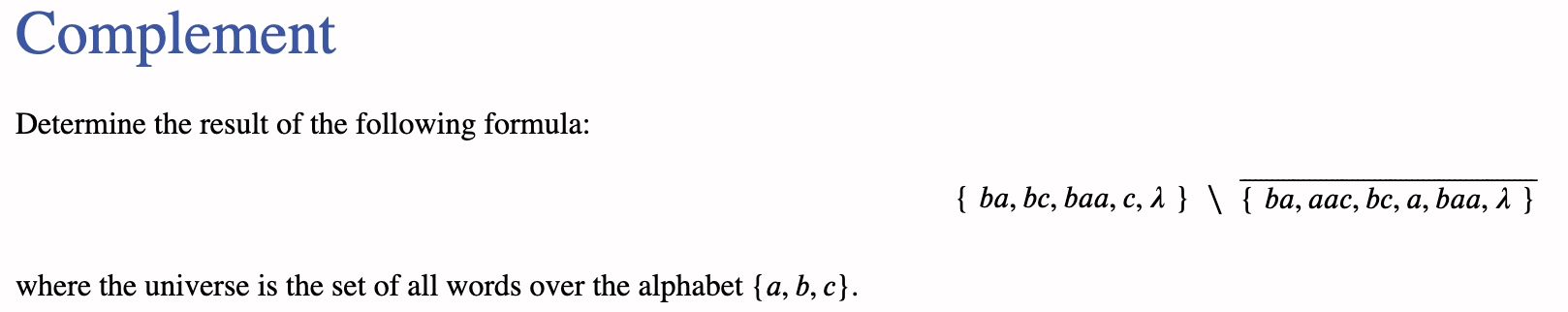 Solved Complement Determine the result of the following | Chegg.com