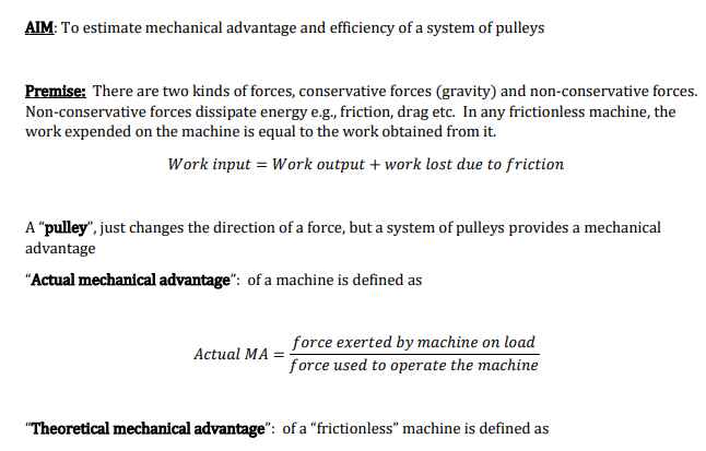 Solved AIM: To estimate mechanical advantage and efficiency | Chegg.com