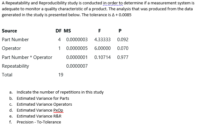 Solved A Repeatability and Reproducibility study is | Chegg.com