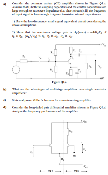 Solved a) Consider the common emitter (CE) amplifier shown | Chegg.com