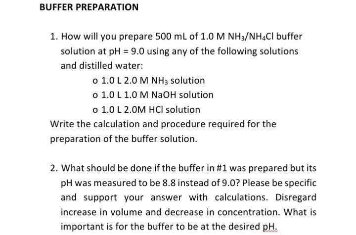 Solved 1. How will you prepare 500 mL of 1.0MNH3/NH4Cl | Chegg.com