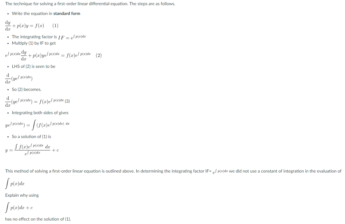Solved The Technique For Solving A First Order Linear 3133