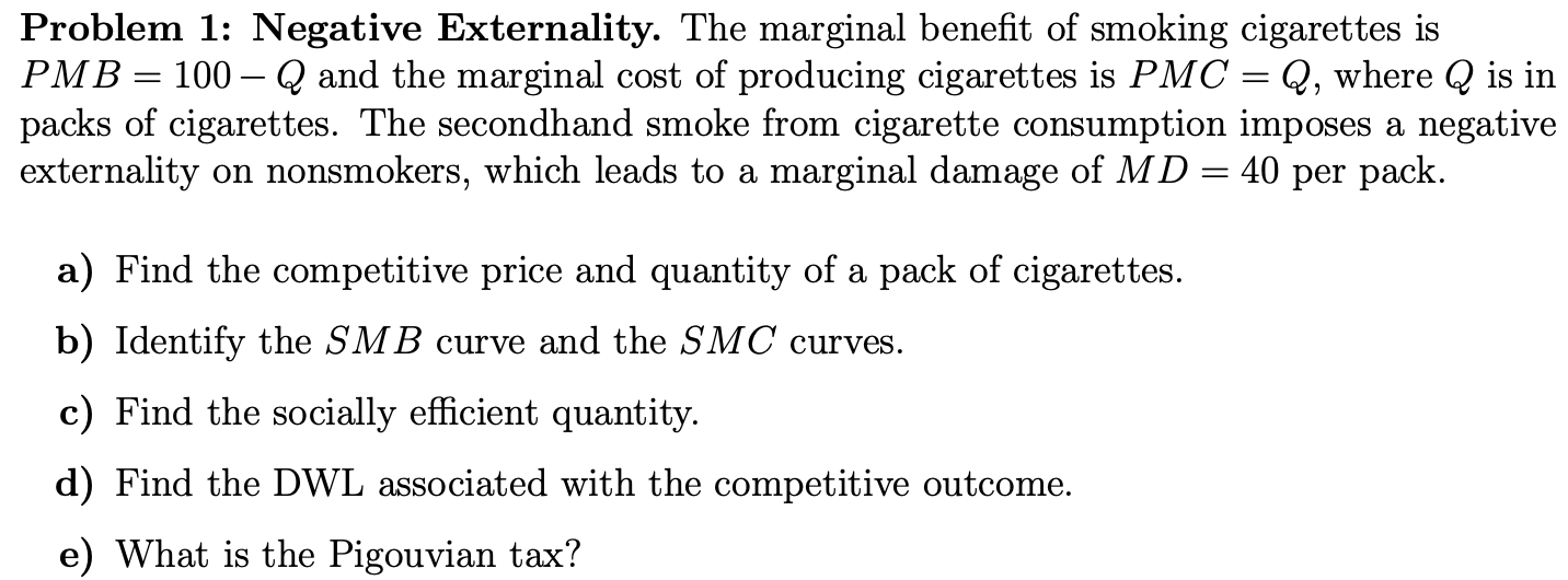 Solved Problem 1: Negative Externality. The marginal benefit | Chegg.com