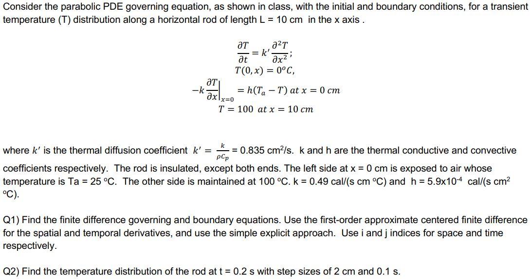 Solved Consider the parabolic PDE governing equation, as | Chegg.com