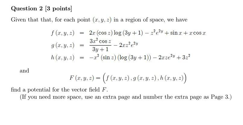 Solved Question 2 [3 points) Given that that, for each point | Chegg.com