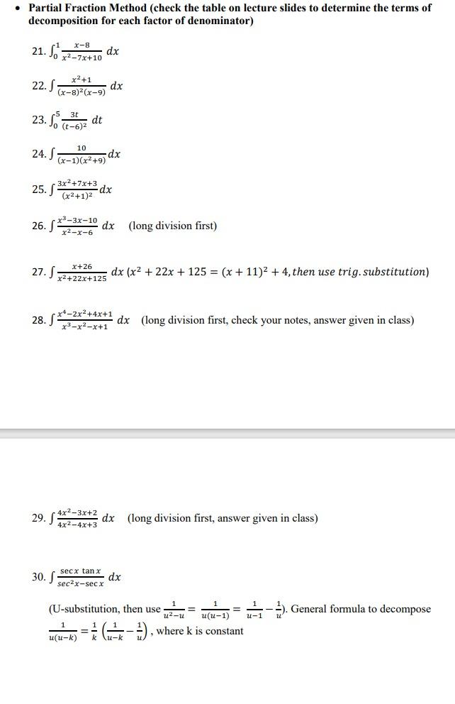 Solved • Partial Fraction Method (check the table on lecture | Chegg.com