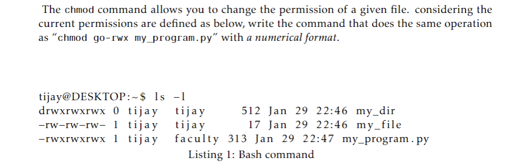 Solved The chmod command allows you to change the permission | Chegg.com