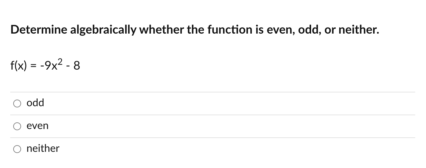 Solved Determine algebraically whether the function is even, | Chegg.com