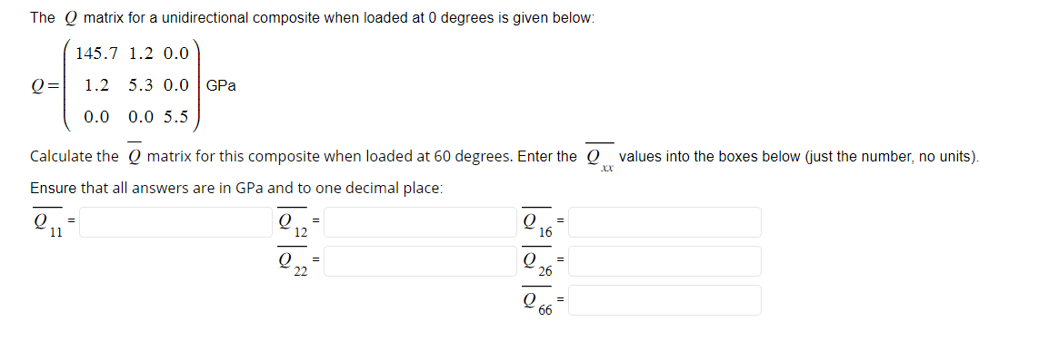 Solved The Q matrix for a unidirectional composite when | Chegg.com