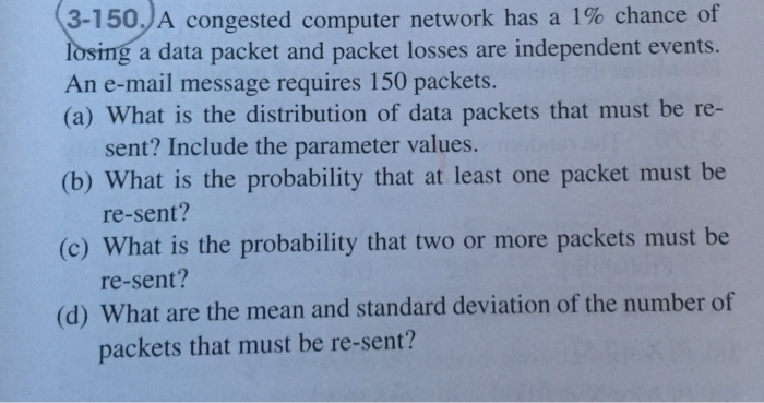 Solved 3-150)A congested computer network has a 1% chance of | Chegg.com