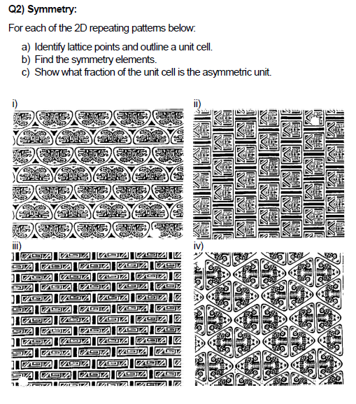 Solved Q2) Symmetry: For each of the 2D repeating patters | Chegg.com