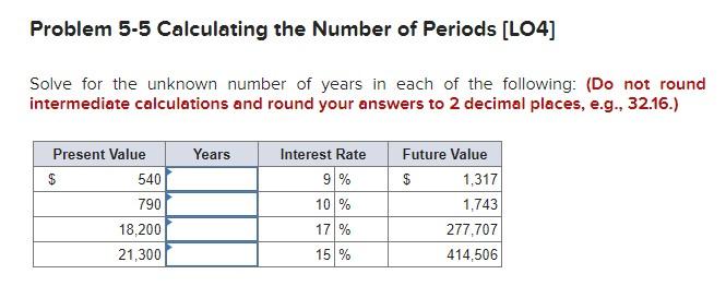 Solved Solve for the unknown number of years in each of the | Chegg.com