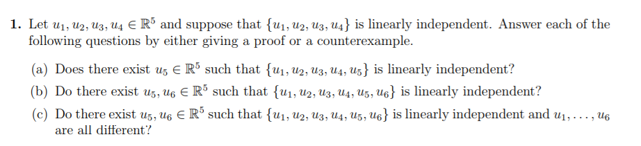 Solved 1. Let U1, U2, U3, U4 € Rý and suppose that {U1, U2, | Chegg.com
