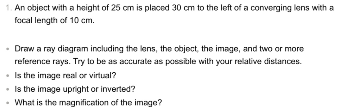 Solved An object with a height of 25cm ﻿is placed 30cm ﻿to | Chegg.com