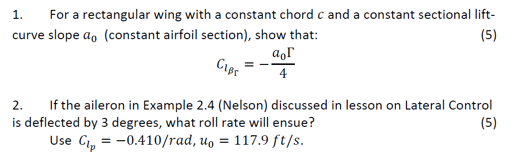1. For a rectangular wing with a constant chord c and | Chegg.com