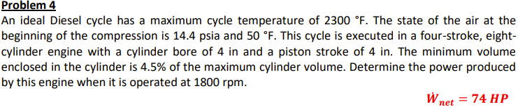 Solved An ideal Diesel cycle has a maximum cycle temperature | Chegg.com