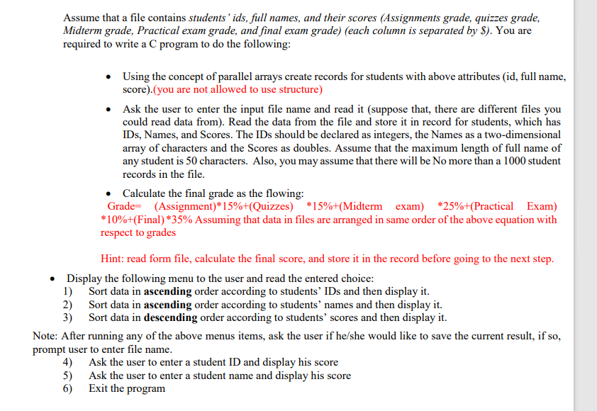 Solved Assume that a file contains students' ids, full | Chegg.com