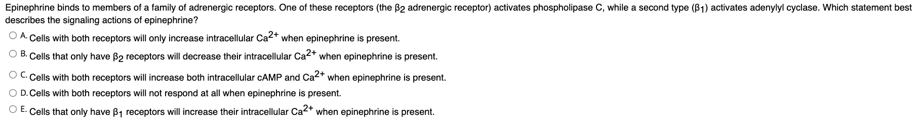 Solved describes the signaling actions of epinephrine? A. | Chegg.com