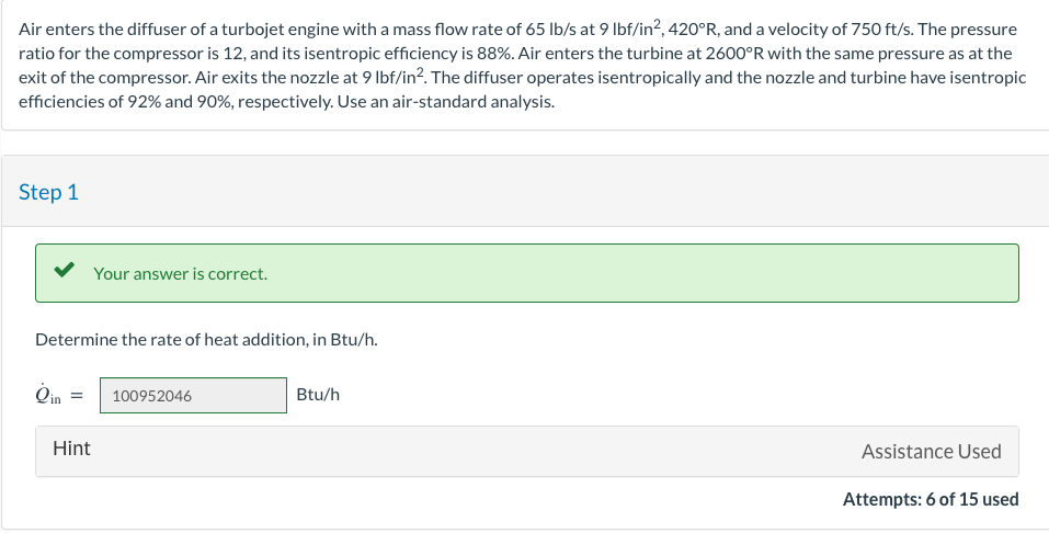 Solved Air enters the diffuser of a turbojet engine with a | Chegg.com