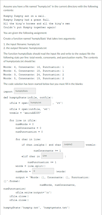 Solved Assume you have a file named "humpty.txt" in the | Chegg.com