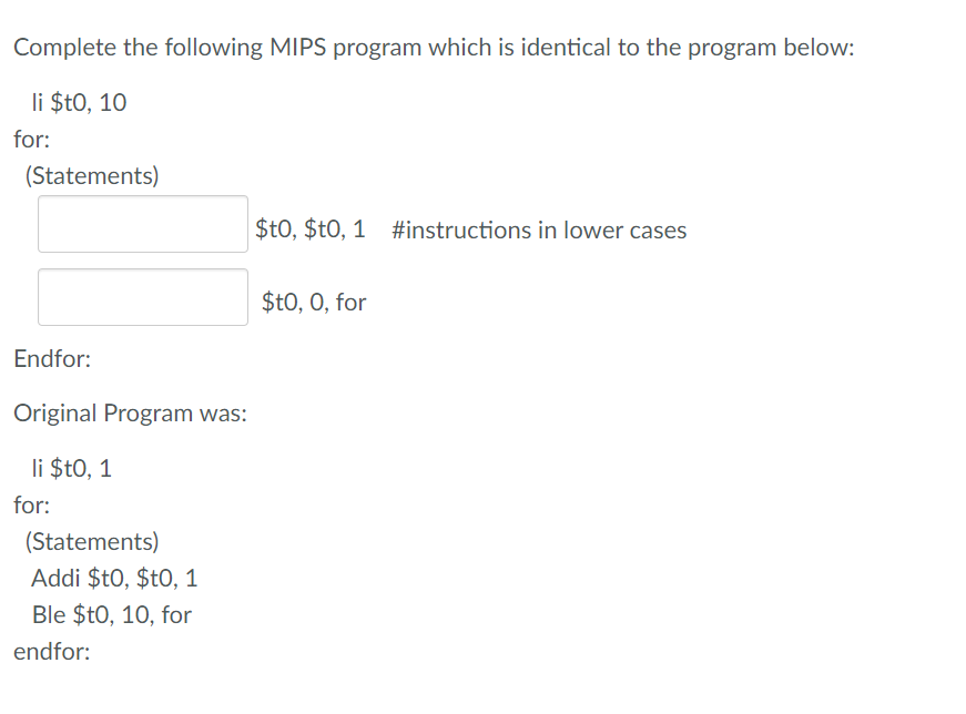 Solved Complete the following MIPS program which is | Chegg.com