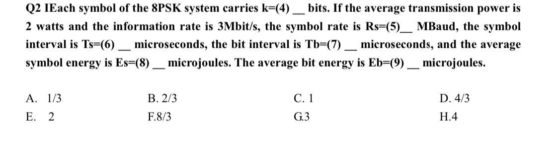 Solved Q2 IEach symbol of the 8PSK system carries k=(4)… | Chegg.com
