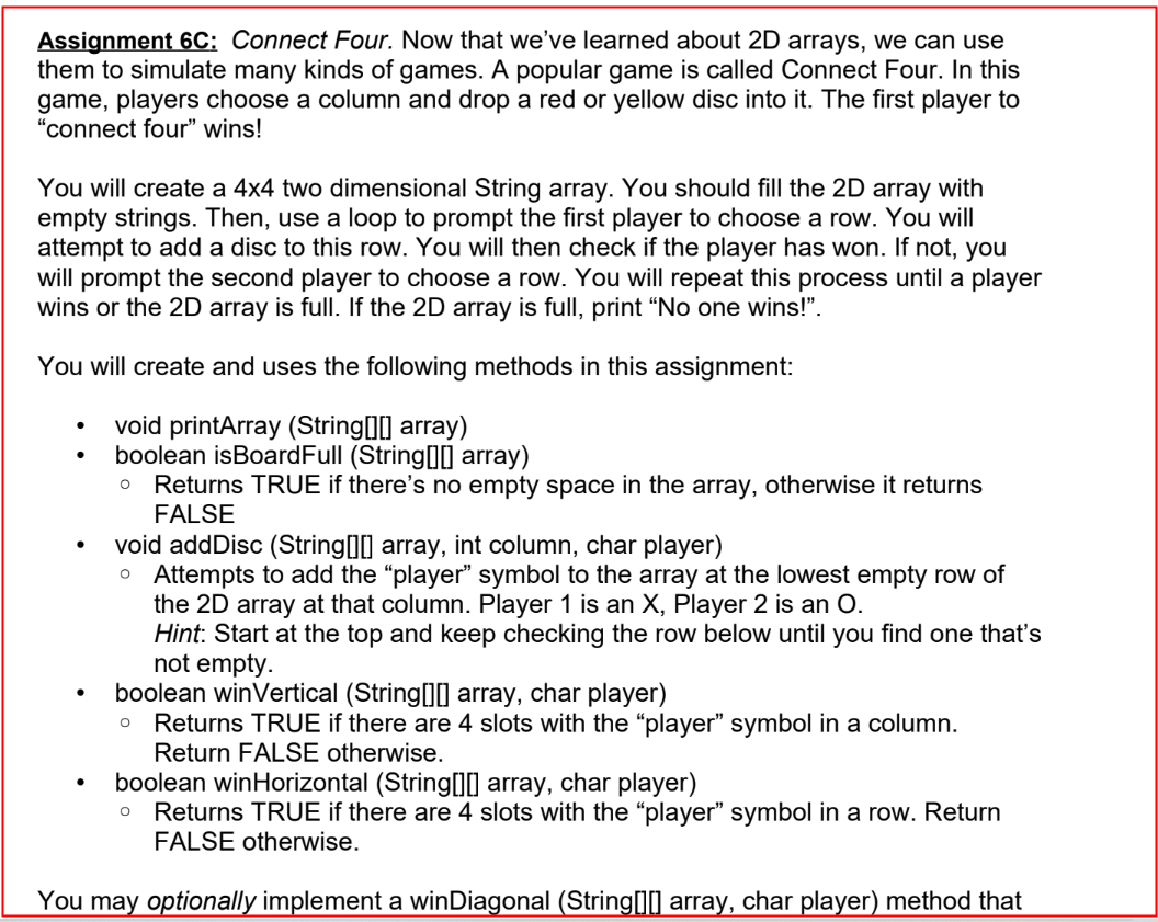 Solved Assignment 6C: Connect Four. Now that we've learned | Chegg.com
