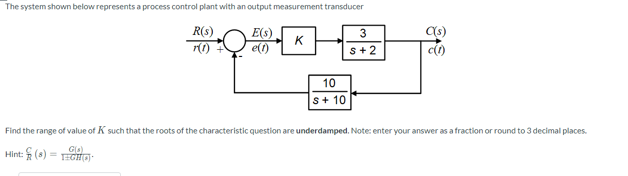 Solved The system shown below represents a process control | Chegg.com