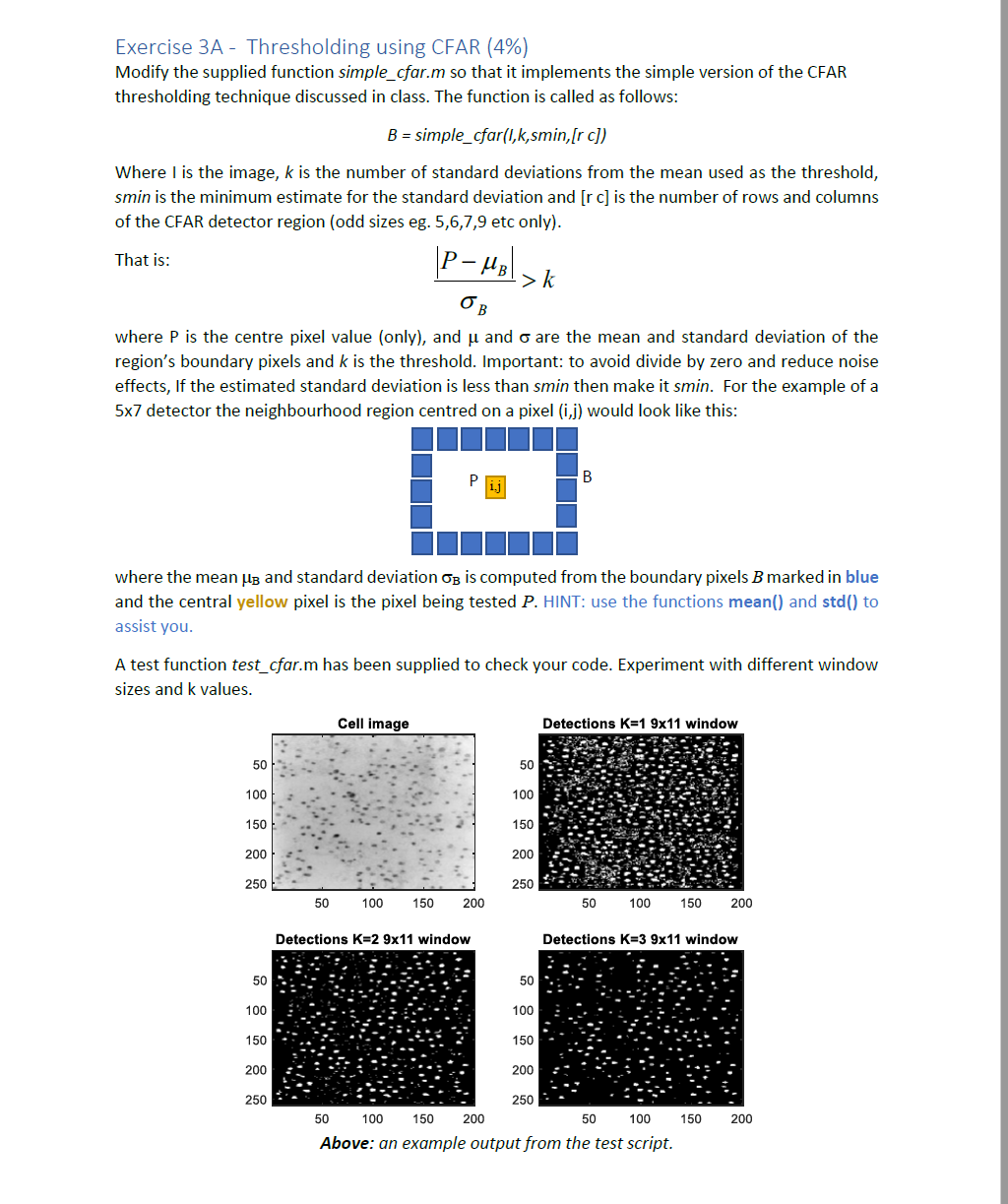 Exercise 3A - Thresholding using CFAR (4%) Modify the | Chegg.com