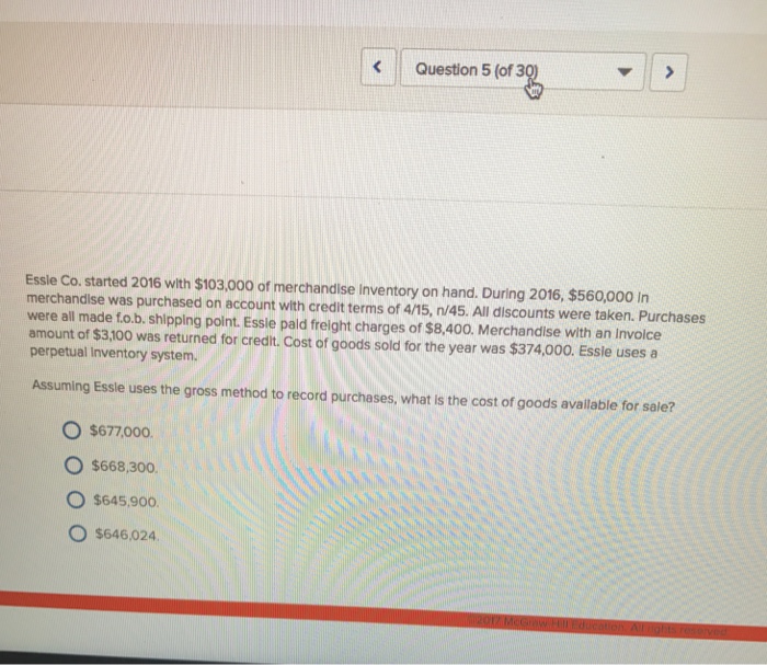 Solved Essle Co. started 2016 with $103,000 of merchandise | Chegg.com