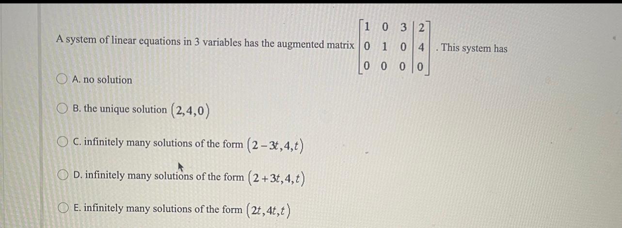 Solved A system of linear equations in 3 variables has the | Chegg.com
