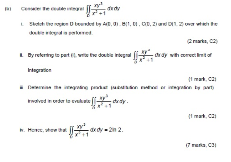 Solved ху Consider the double integral se dx dy i. Sketch | Chegg.com