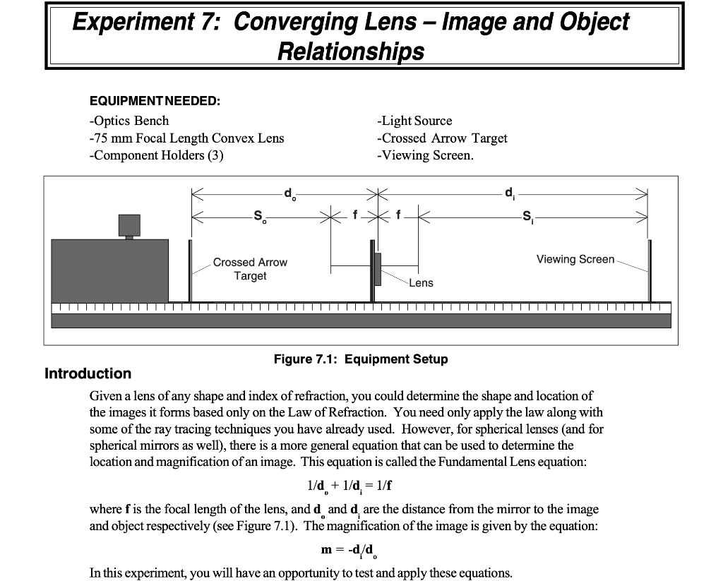 Experiment 7: Converging Lens – Image and Object | Chegg.com